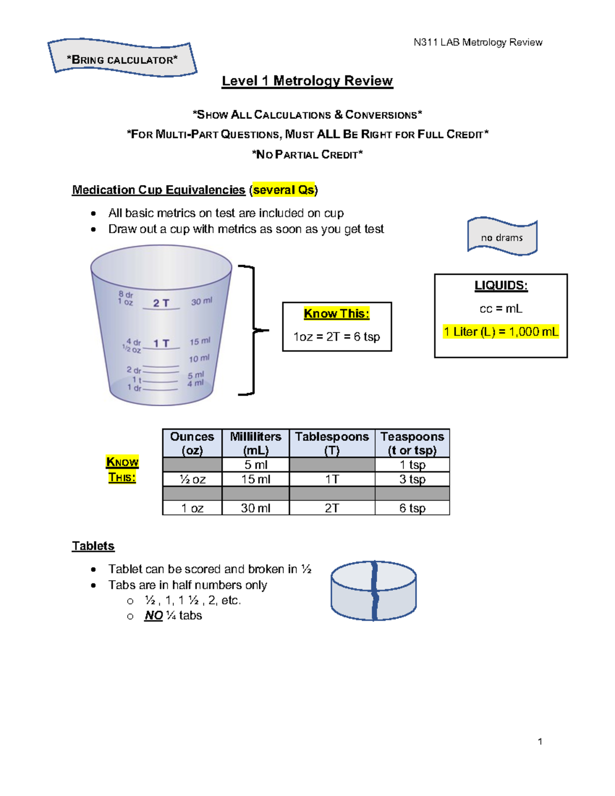 N311 Level 1 Metrology Exam Study Guide - Level 1 Metrology Review SHOW ...
