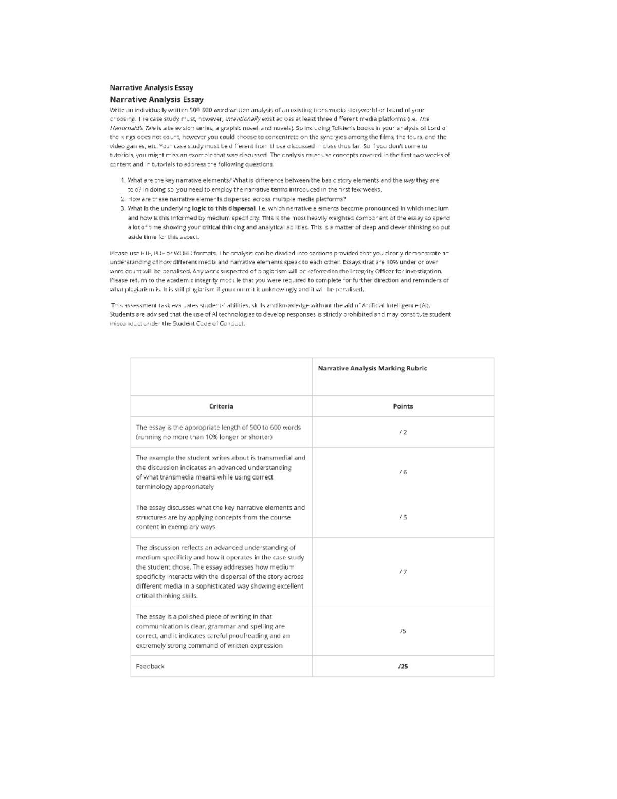 Assignment 1 Intructions - Narrative Analysis Essay Narrative Analysis ...