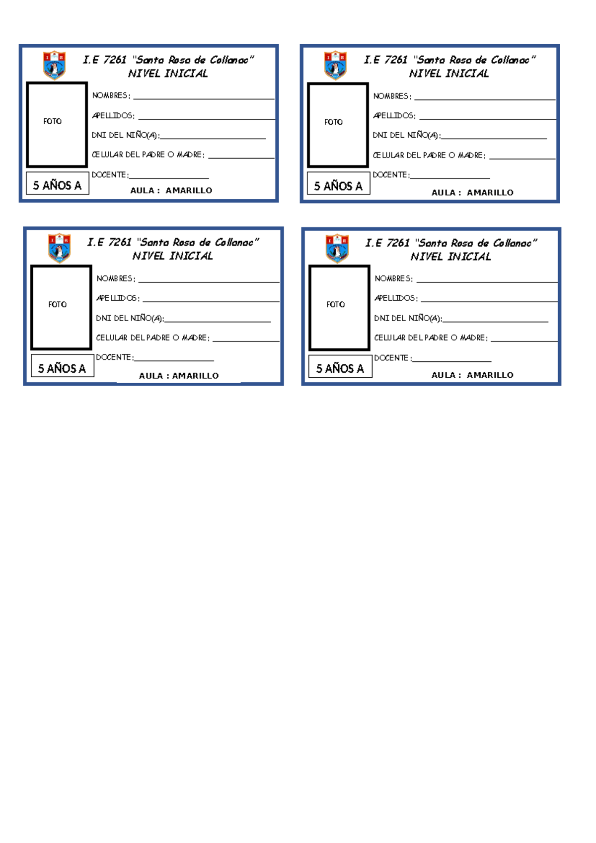 Carnet- 5años A - I 7261 “Santa Rosa de Collanac” NIVEL INICIAL FOTO ...
