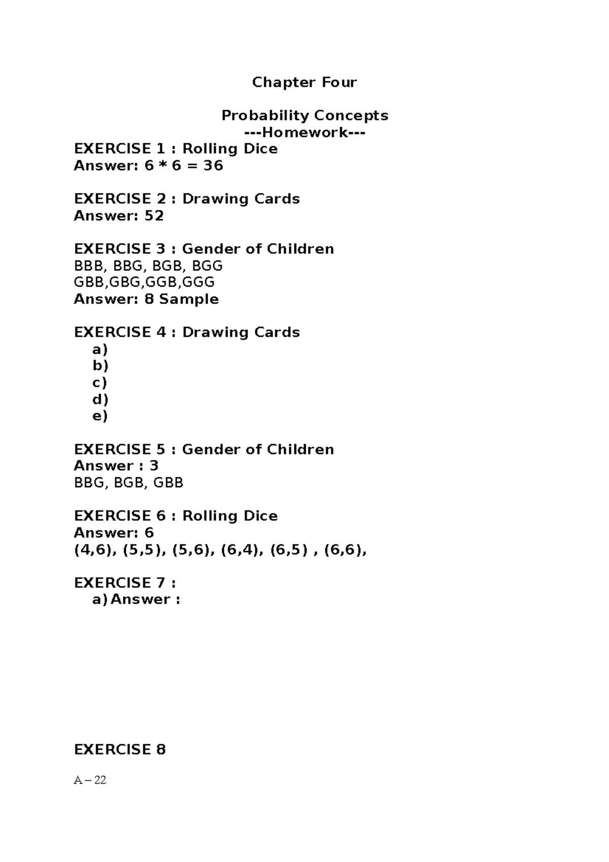 Probability Assignment - Chapter Four Probability Concepts -Homework ...