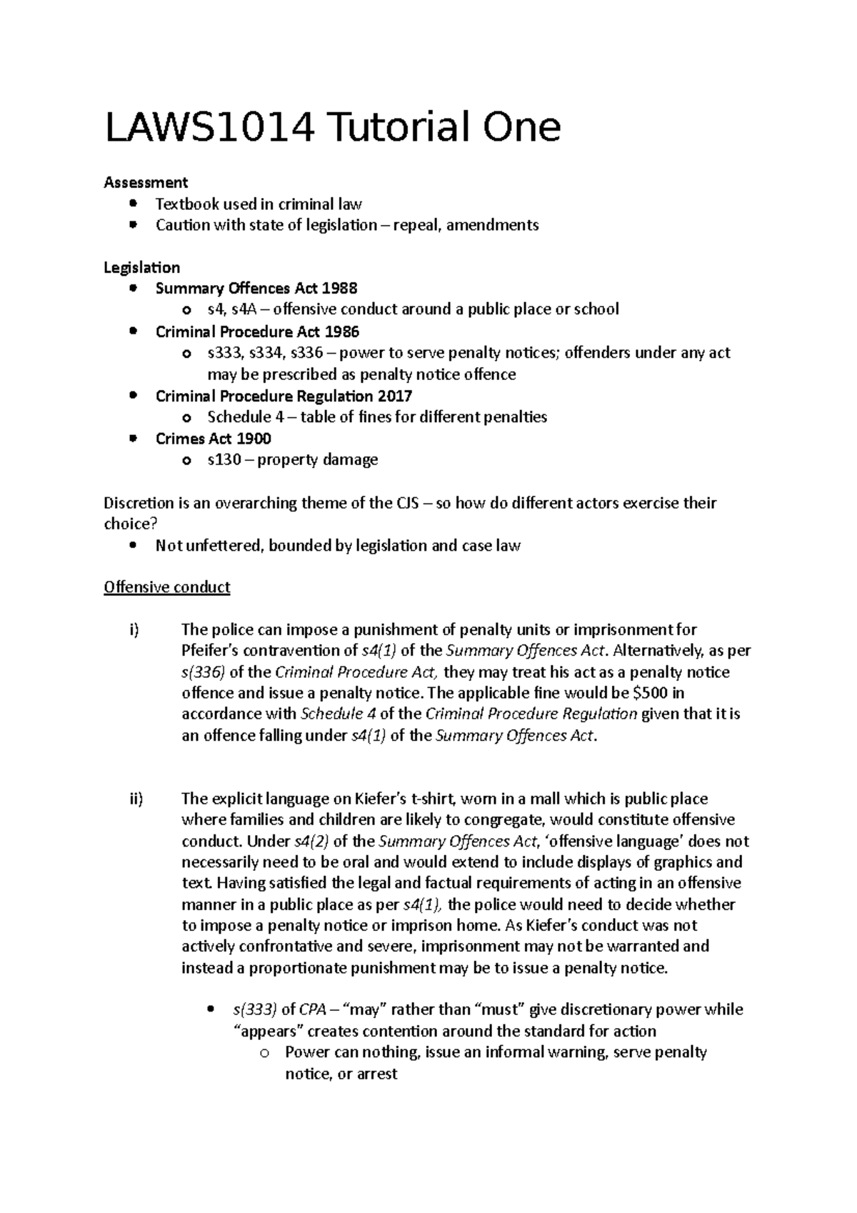 LAWS1014 - Tutorial 1 - LAWS1014 Tutorial One Assessment Textbook used ...