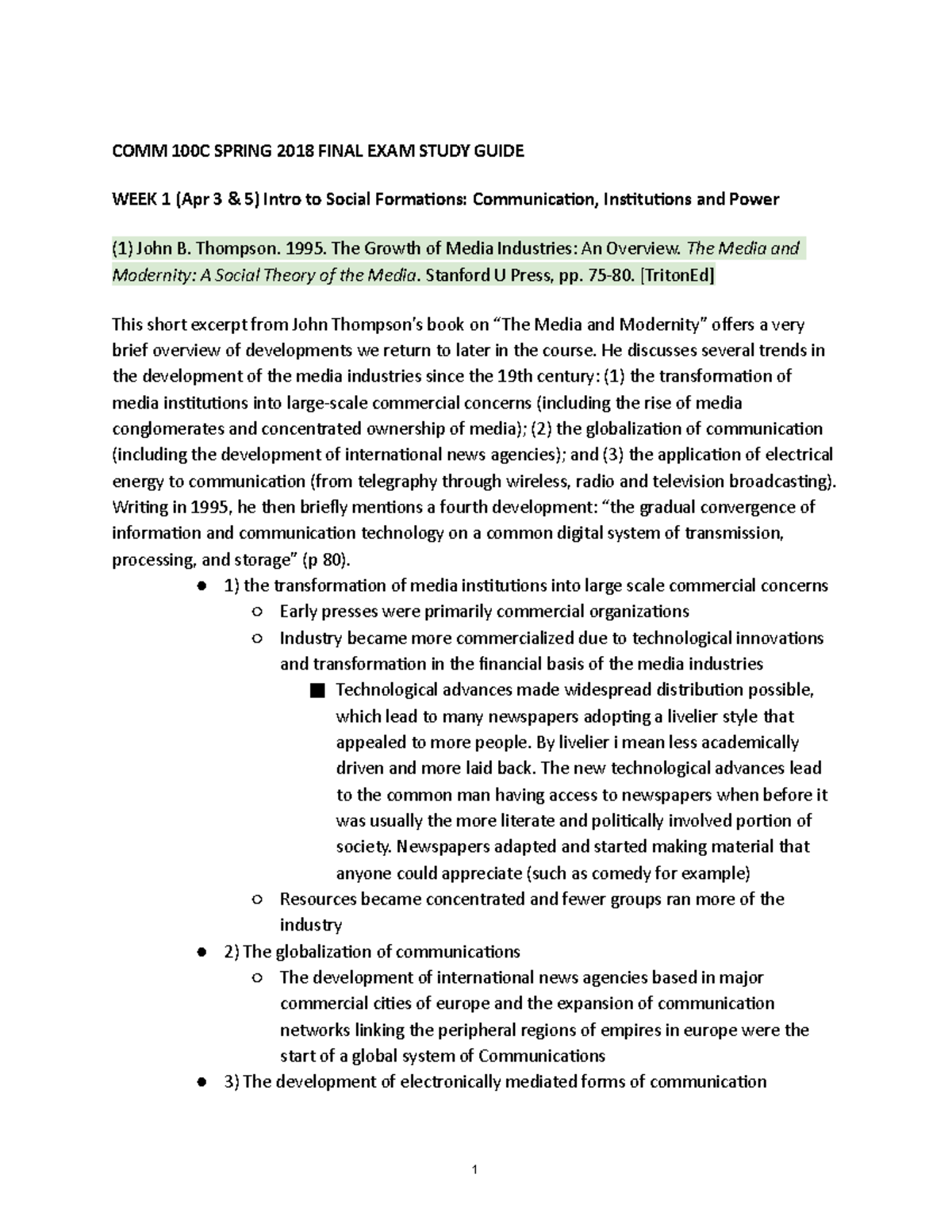 COMM 100C Final Study Guide - COMM 100C SPRING 2018 FINAL EXAM STUDY ...