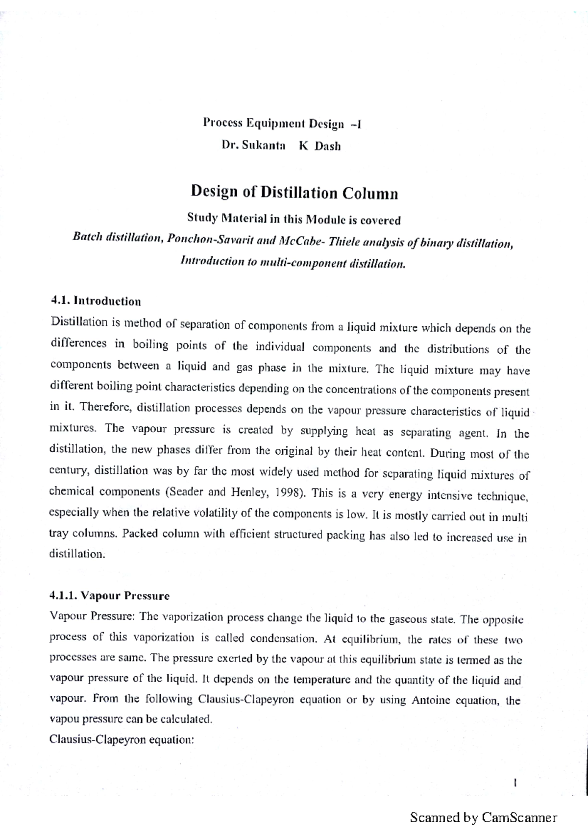2.4 Design of Distillation Column - CHEE 4367 - Studocu