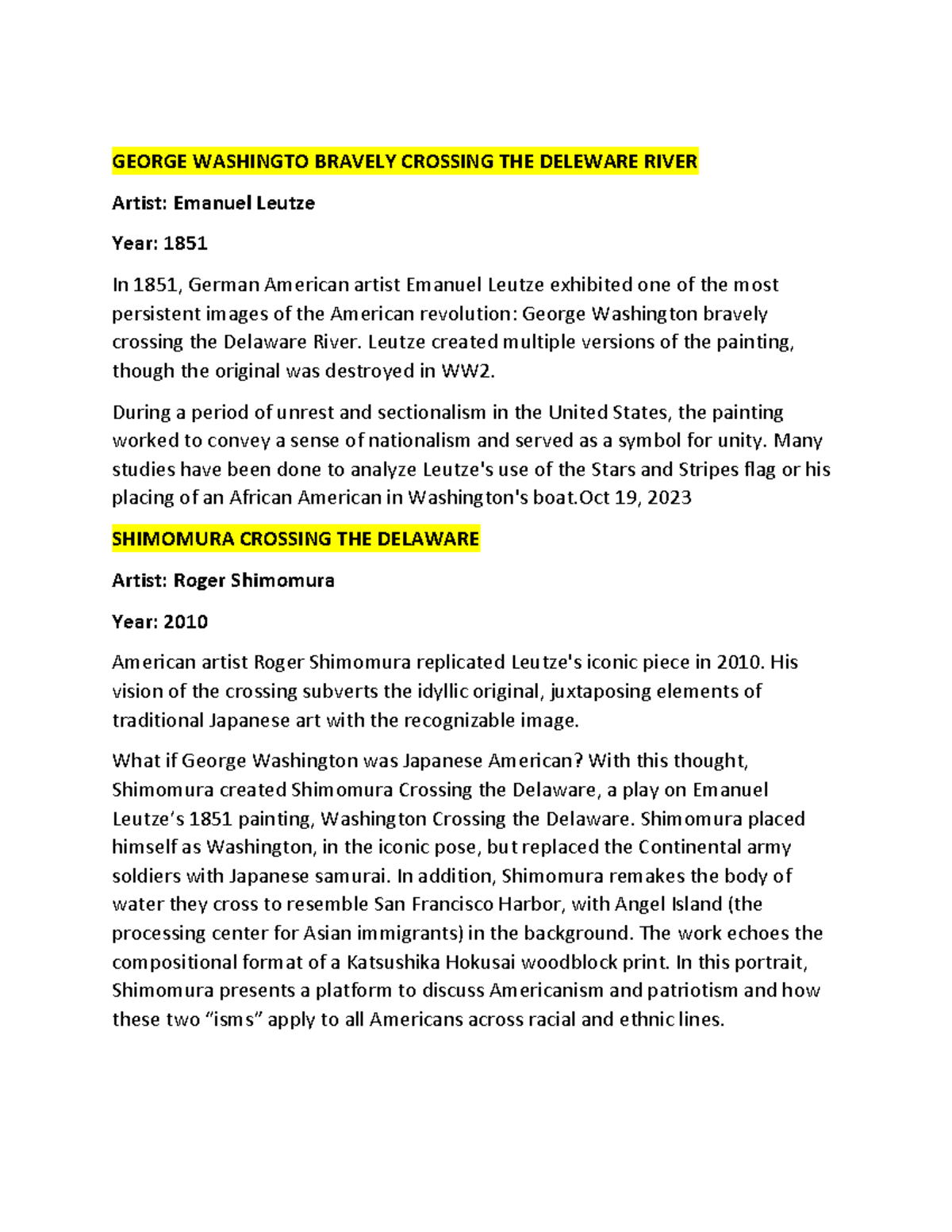 RW Script - GEORGE WASHINGTO BRAVELY CROSSING THE DELEWARE RIVER Artist ...