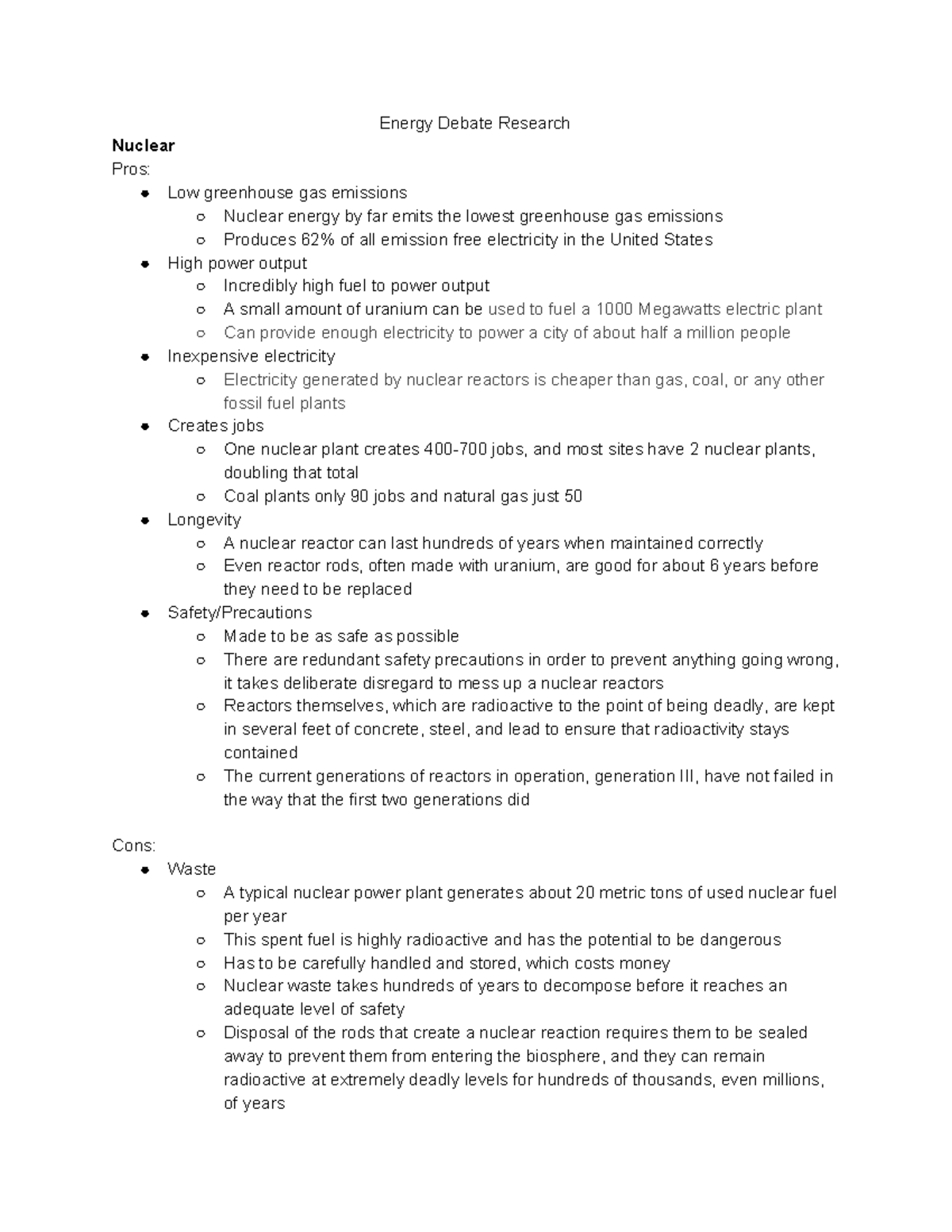 Energy Debate Research - Energy Debate Research Nuclear Pros: Low ...