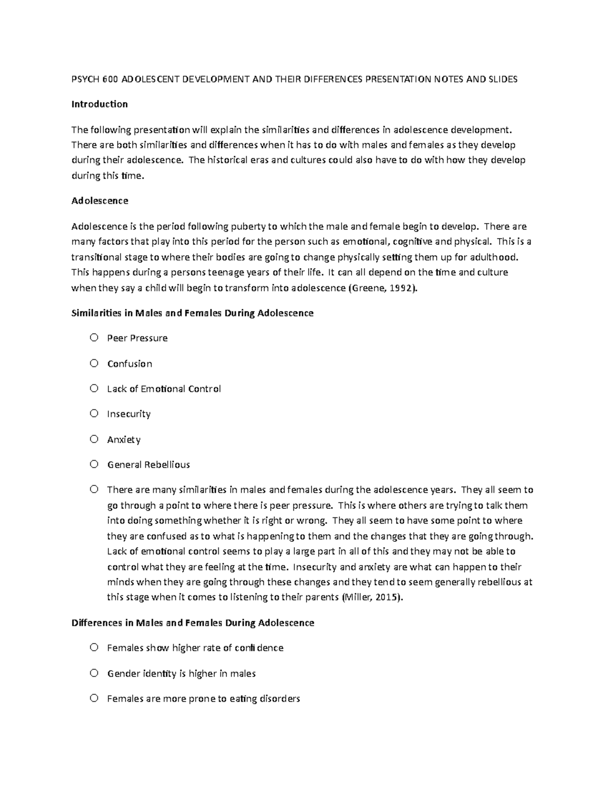 PSYCH 600 Adolescent Development AND Their Differences Presentation ...