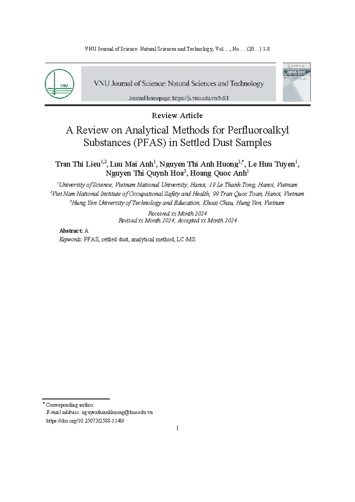 PFAS Dust Method Review VNU 20240223 - VNU Journal of Science: Natural ...