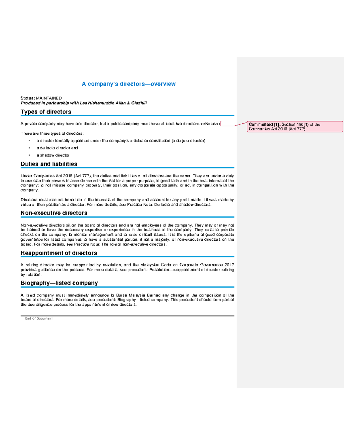 A company s directors overview - A company’s directors—overview Status ...