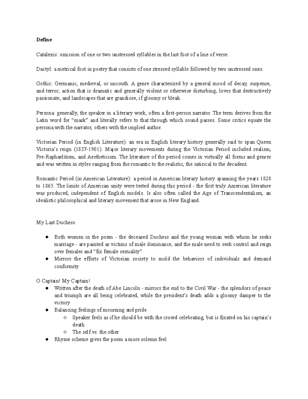 Duchess and O Captain Notes - Define Catalexis: omission of one or two ...