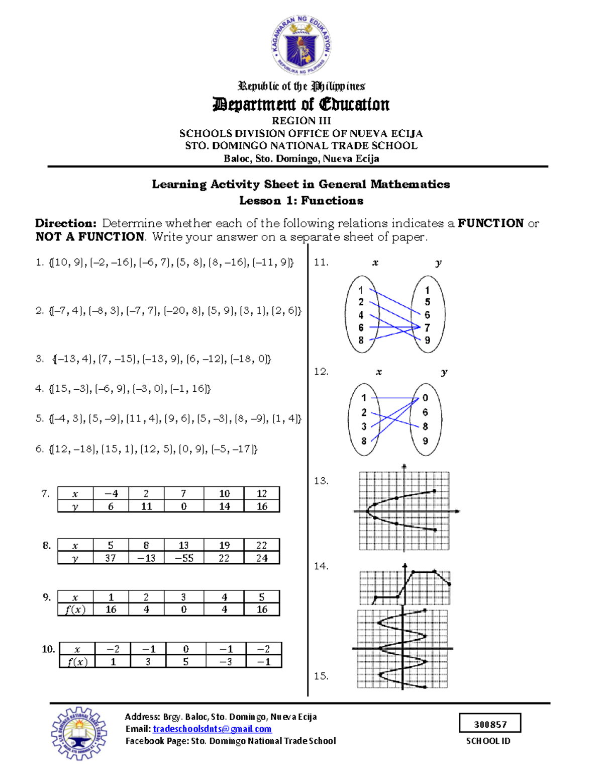 LAS GEN MATH WEEK 1 - Nothing - 300857 Republic of the Philippines ...