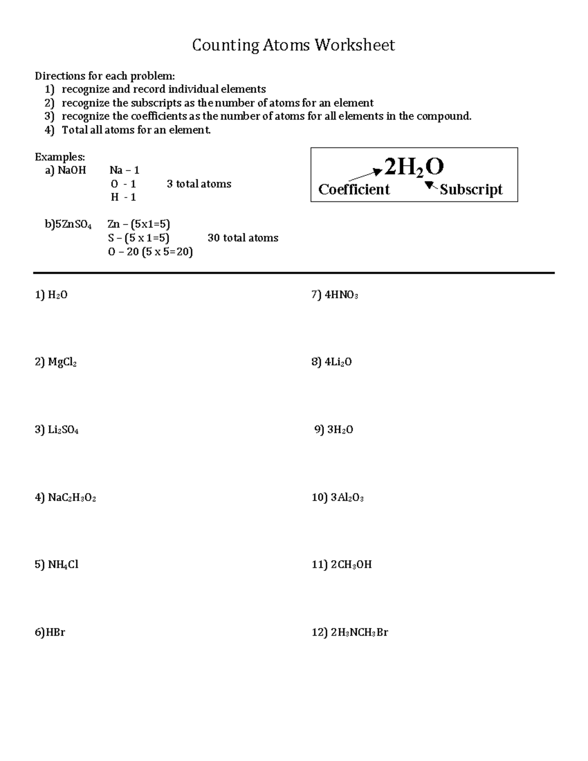 Counting Atoms (1) - power - Counting Atoms Worksheet Directions for ...