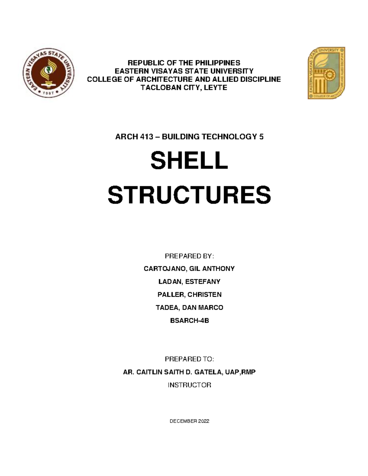 Shell- Structures Bsarch-4B - REPUBLIC OF THE PHILIPPINES EASTERN ...