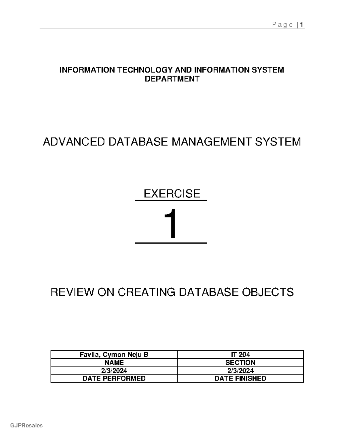ACT 1 for DBMS - INFORMATION TECHNOLOGY AND INFORMATION SYSTEM ...