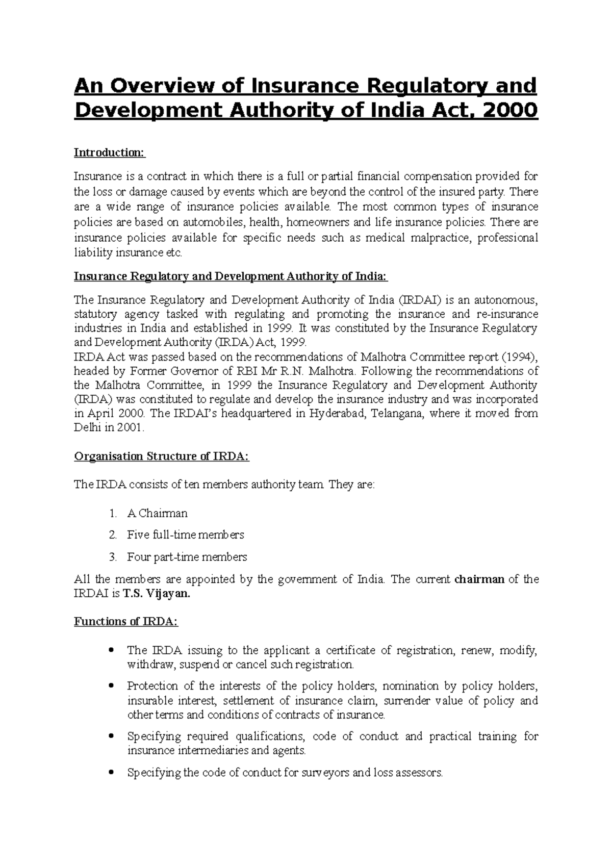 An Overview of Insurance Regulatory and Development Authority of India ...