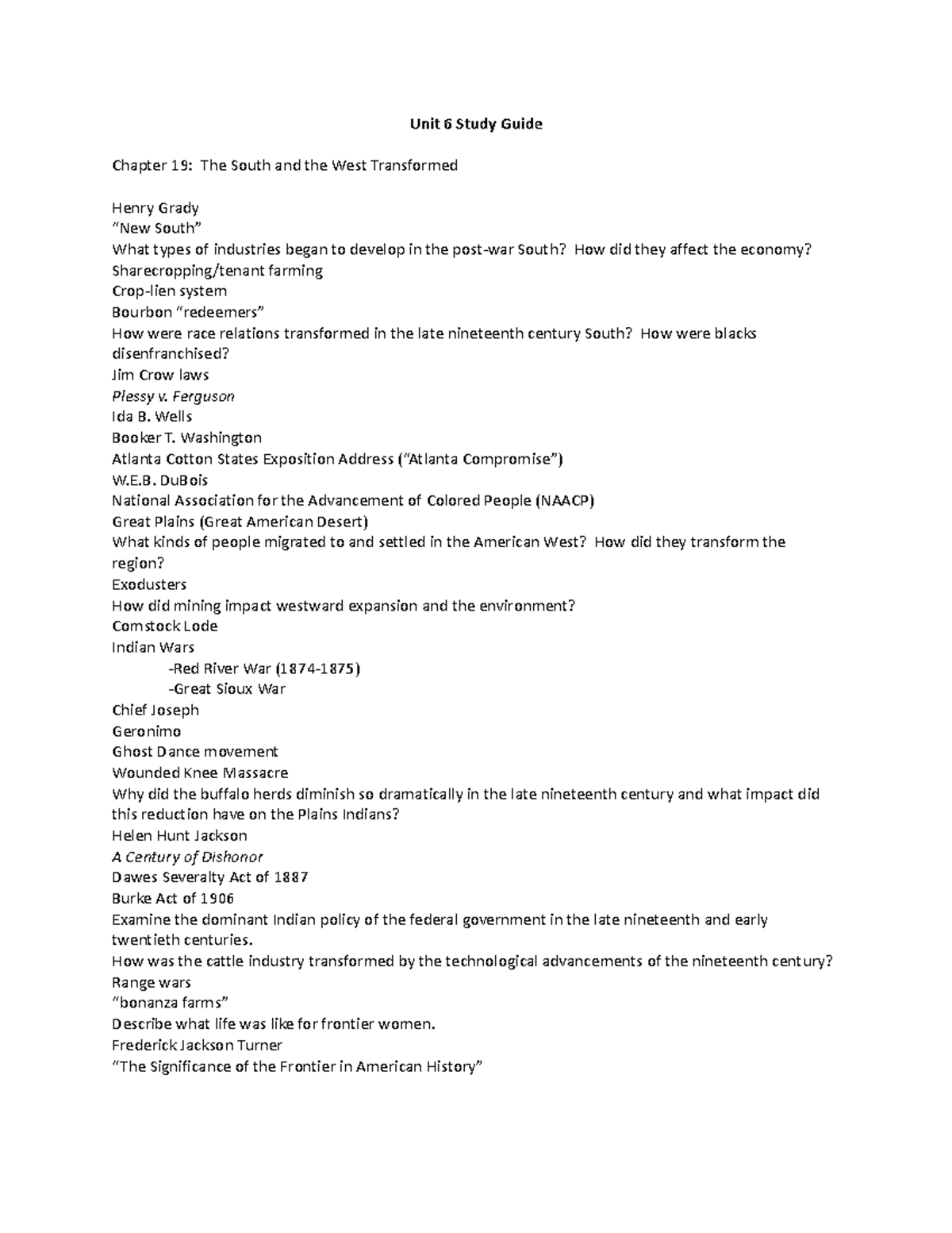 Unit 6 study guide - Lecture summary - Unit 6 Study Guide Chapter 19 ...