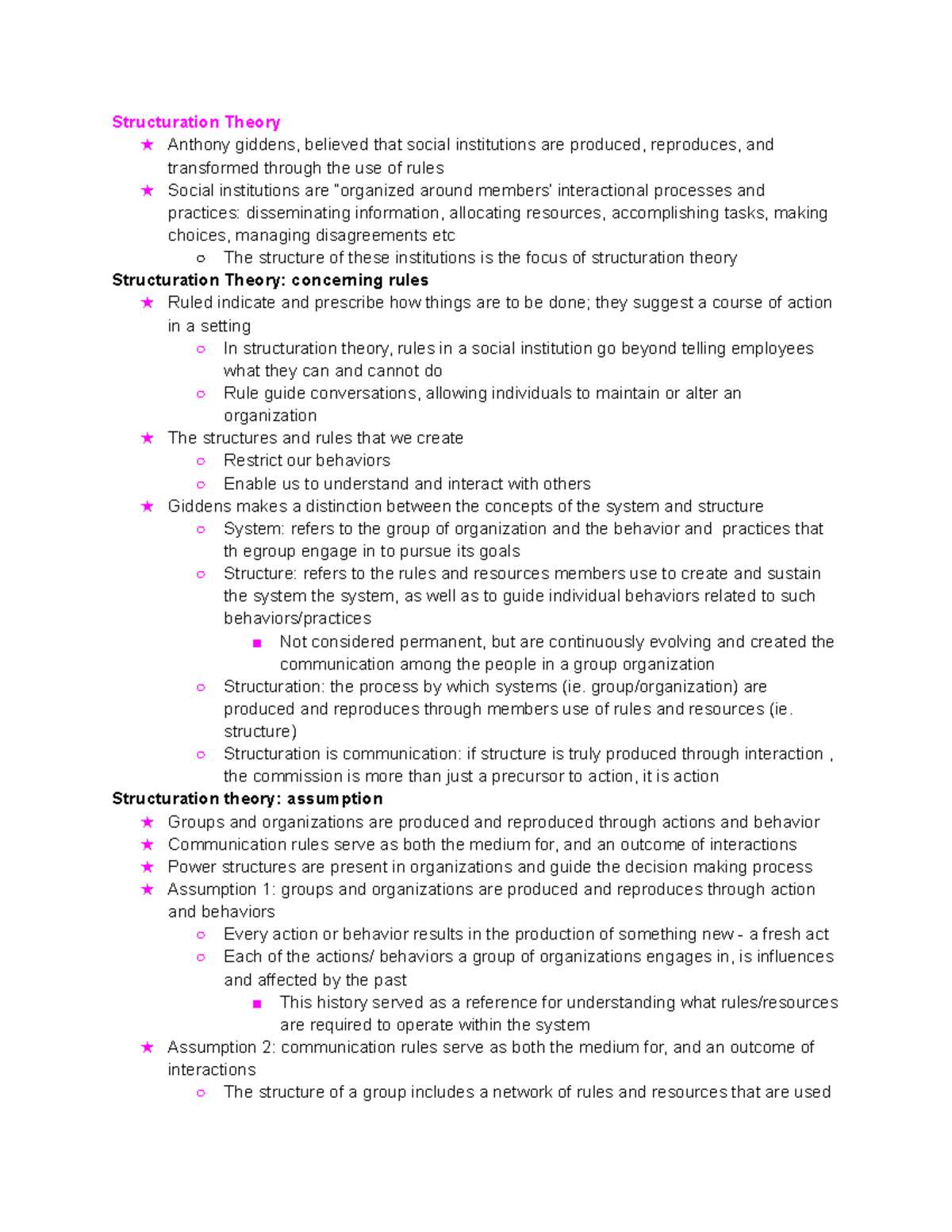 Ch 9- structuration theory - Structuration Theory ★ Anthony giddens ...