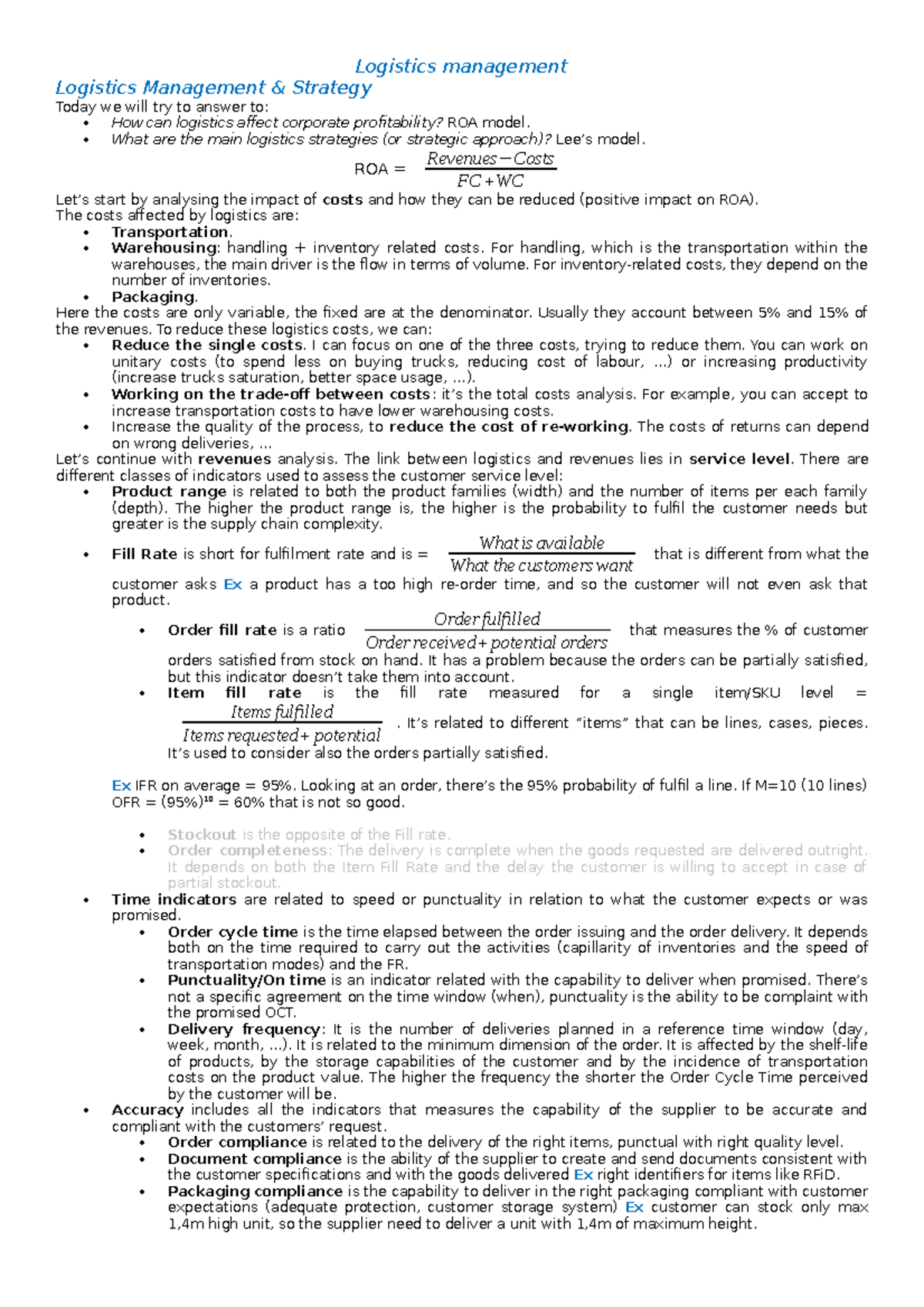 Logistics management Notes - Logistics management Logistics Management ...