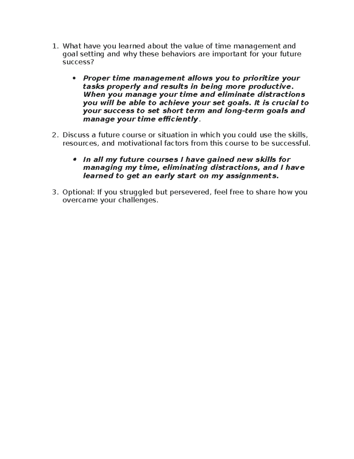 Discussion 8 - What have you learned about the value of time management ...