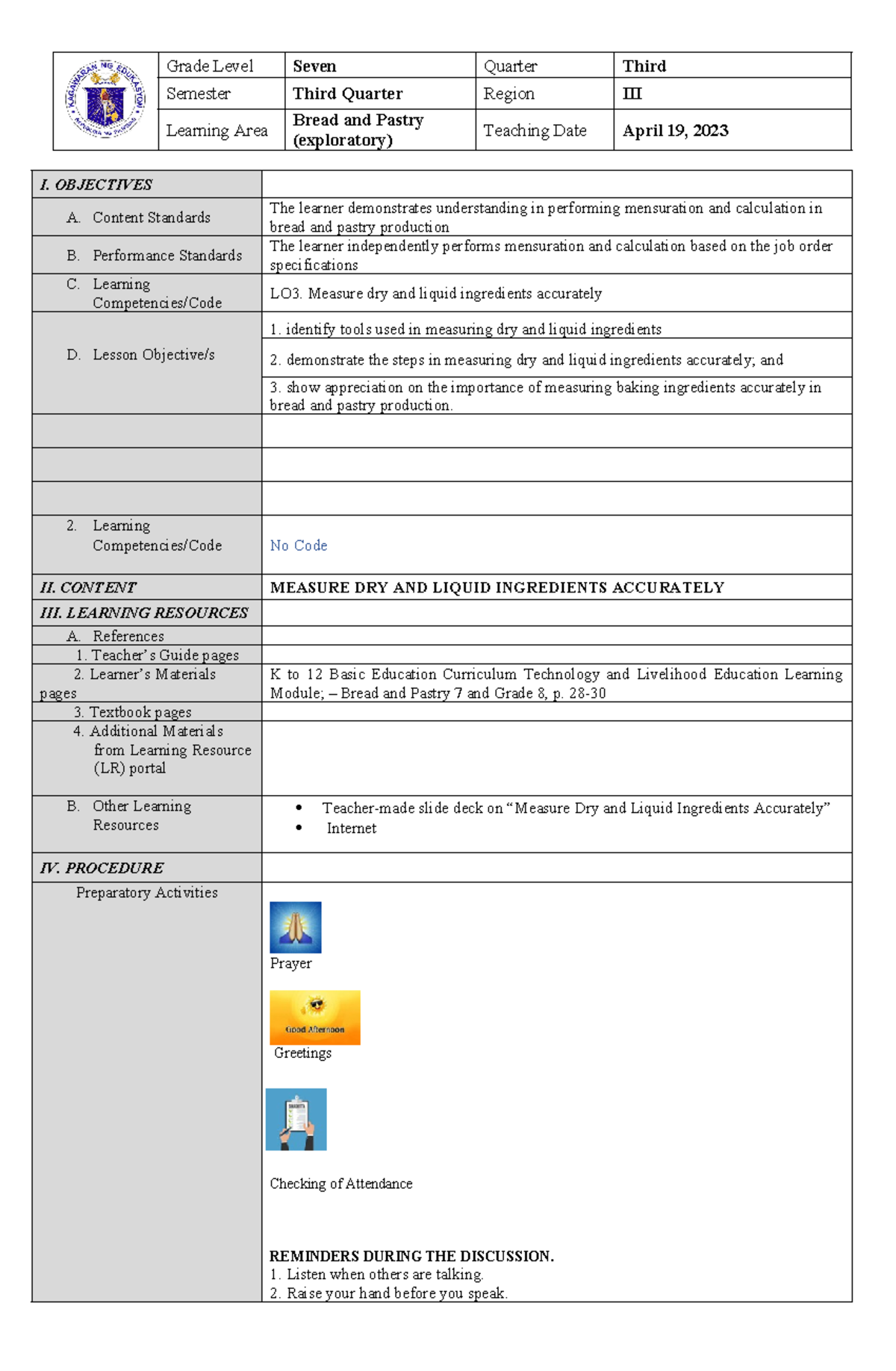Lesson-PLAN-DEMO.... - Semester Third Quarter Region III Learning Area ...