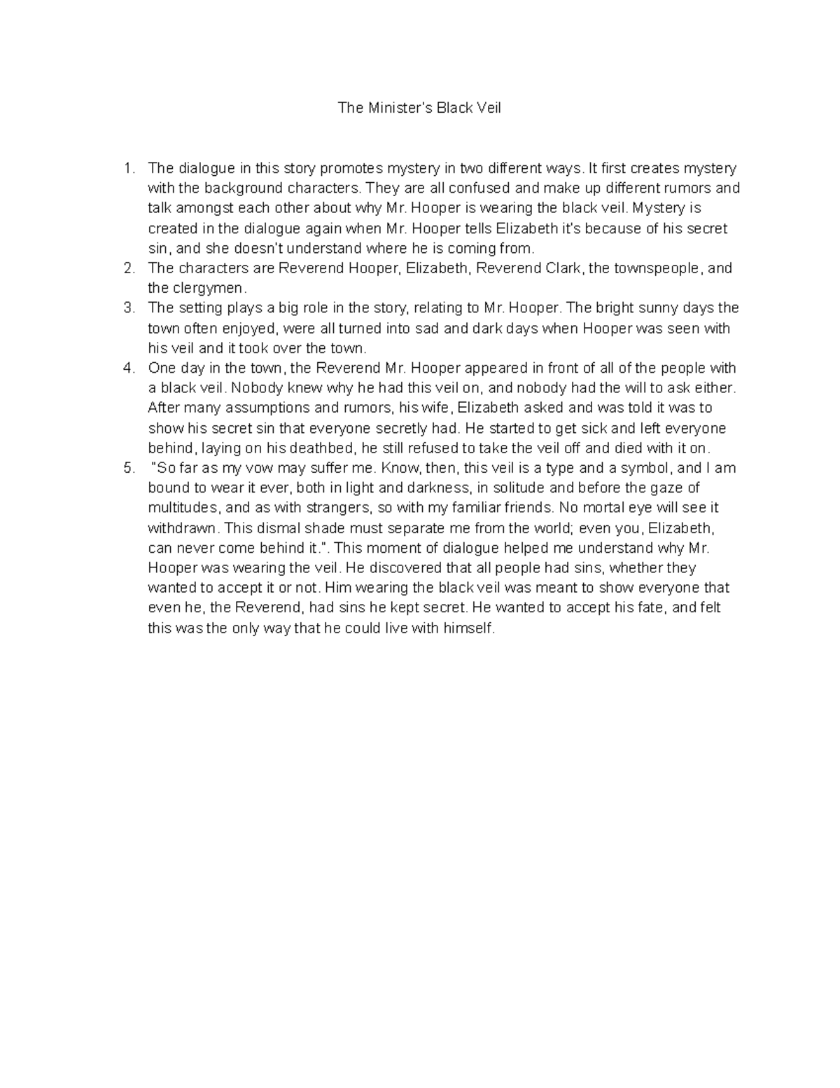 The Minister’s Black Veil - The Minister’s Black Veil The dialogue in ...