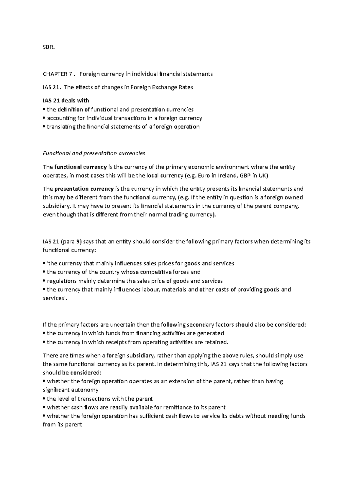 SBR - Chapter 7 - SBR. CHAPTER 7. Foreign currency in individual ...