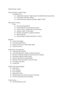 Textiles Notes Staple Filament Fibers - Textiles FCS 225 Staples ...