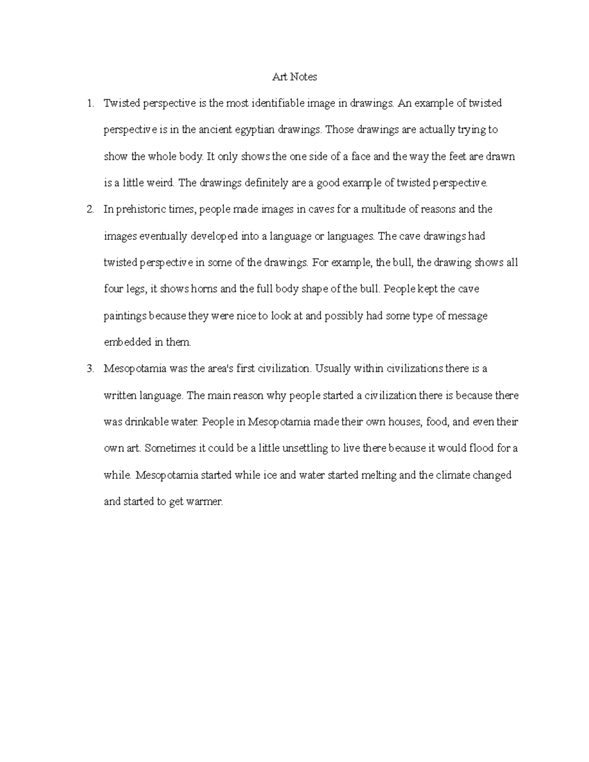 Art Notes - Talks about are in different periods of time and areas ...