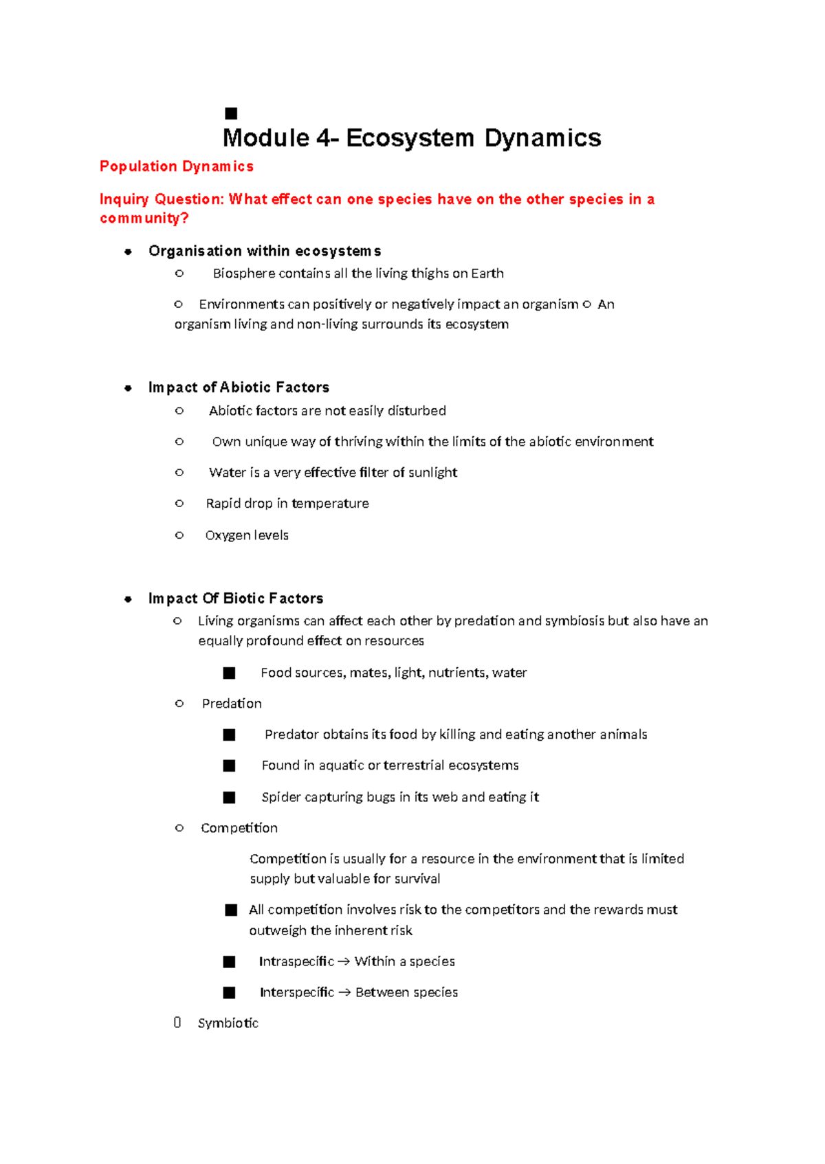 Module 4 - bio - Module 4- Ecosystem Dynamics Population Dynamics ...
