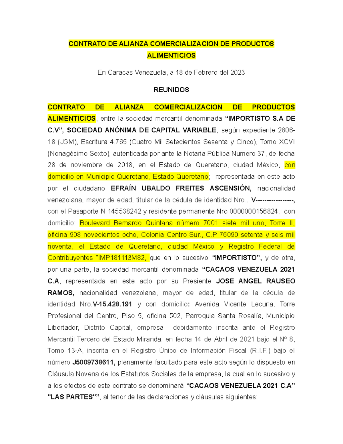 Alianza Estrategica Mexico- Cacaos Venezuela 2021 C - CONTRATO DE ...