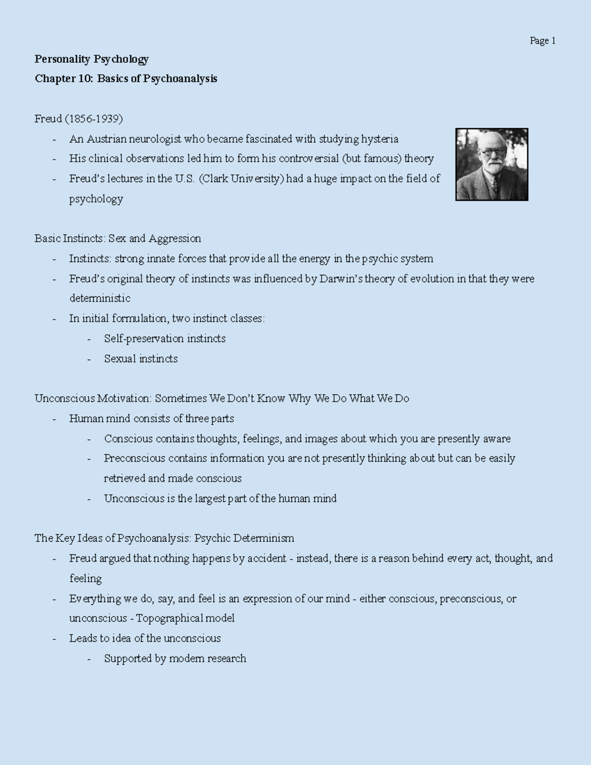 Ch. 10: Basics of Psychoanalysis - Personality Psychology Chapter 10 ...