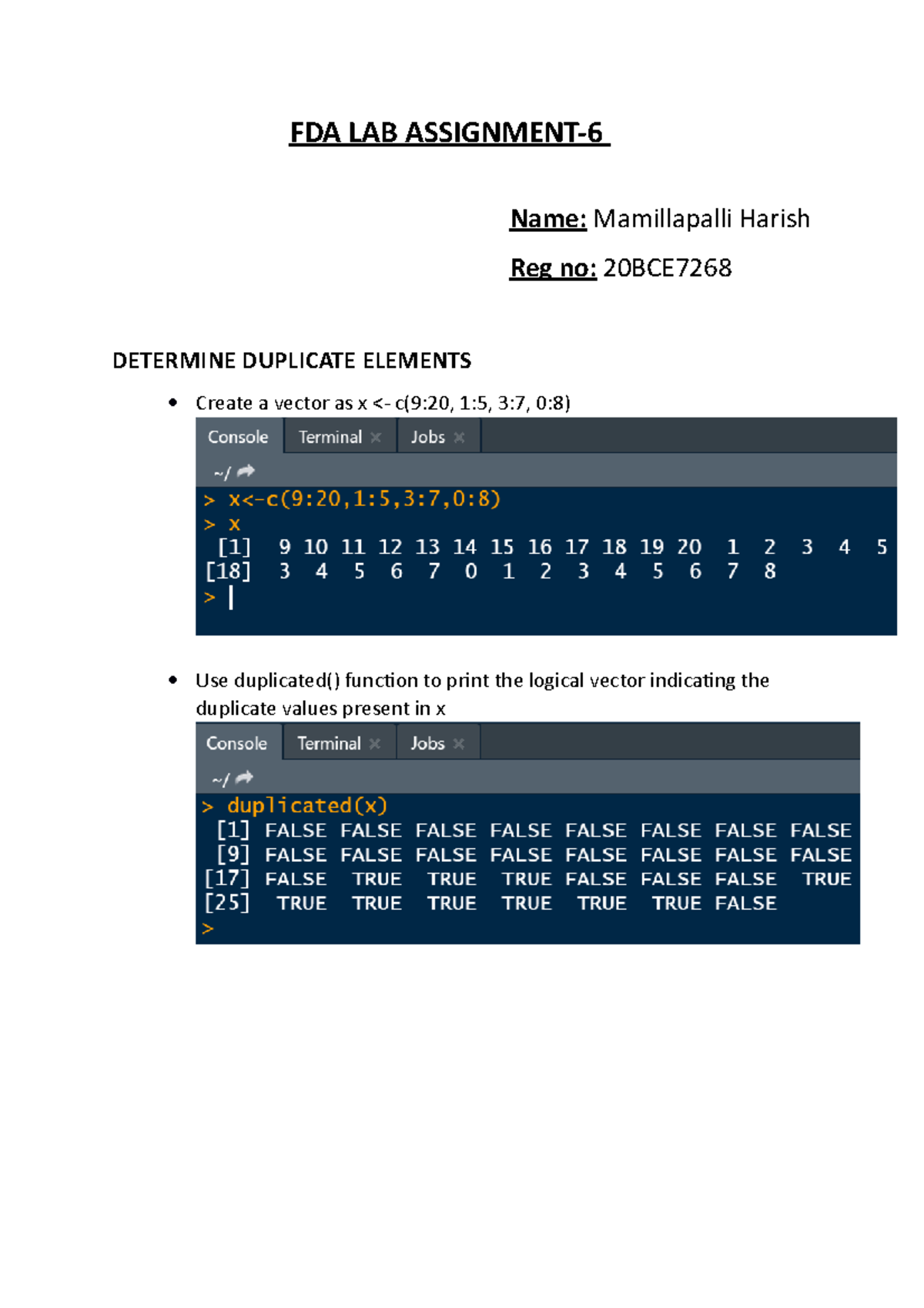 Fda Lab6 Lab Assignments Fda Lab Assignment Name Mamillapalli Harish Reg No 20bce