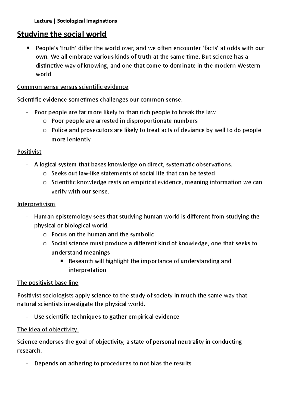 Common Sense vs Scientific Evidence - Lecture | Sociological ...
