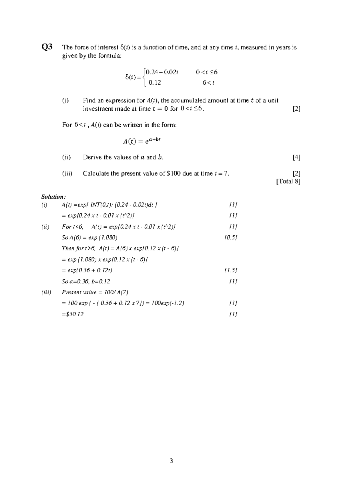 CM1 Specimen Questions and Solutions(Pstrm) - 3 Q3 The force of ...