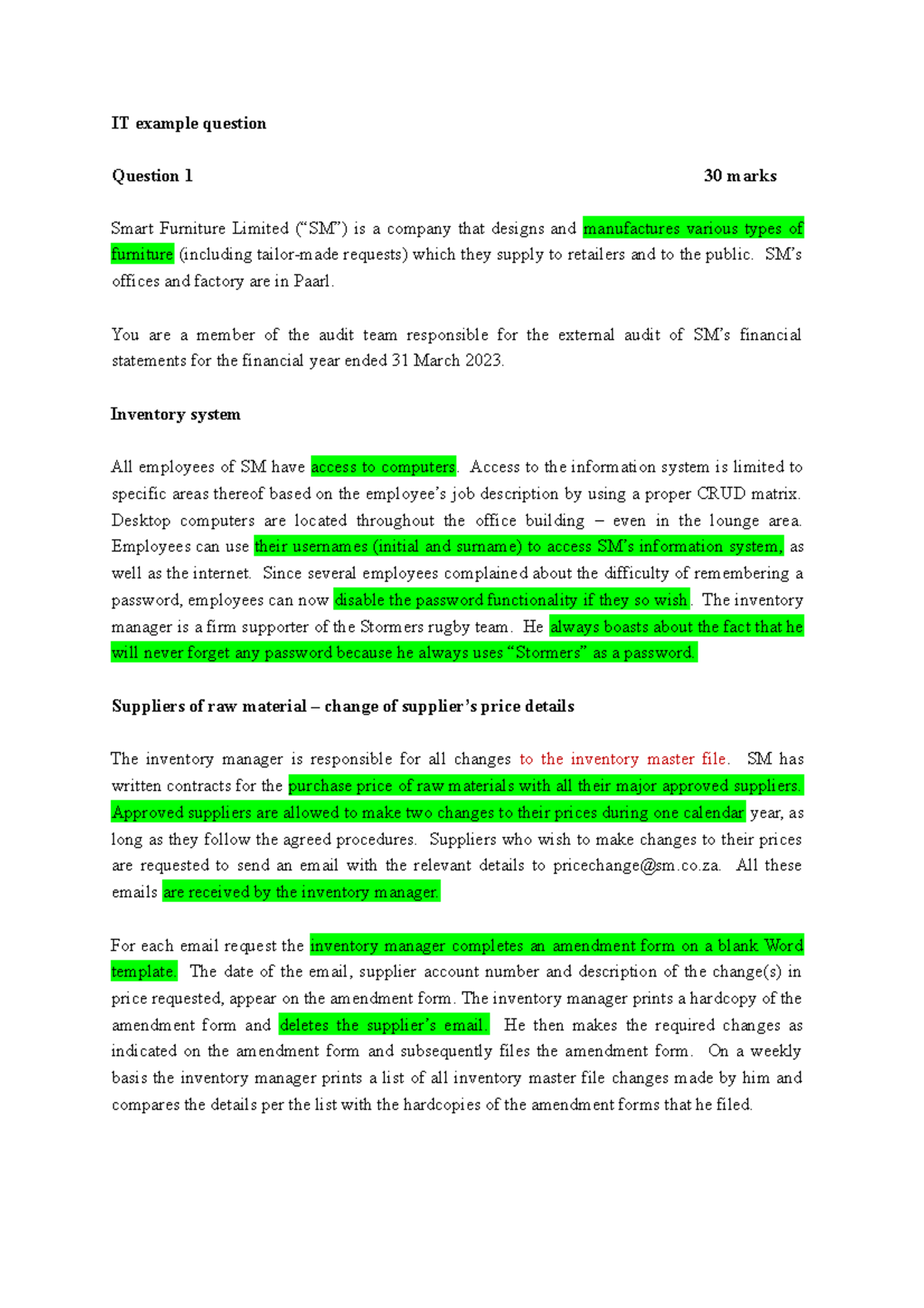 Class example IT Question and Required AUD322 - IT example question ...