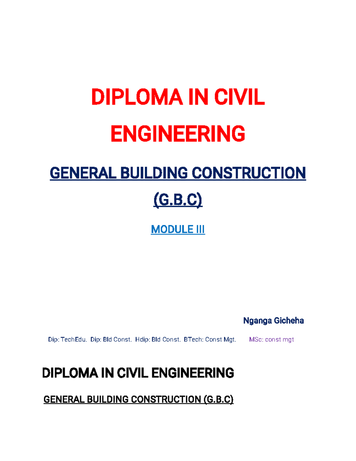 GBC Module III(1) - it is iof great help in studies - DIPLOMAINCIVIL ENGINEERING - Studocu