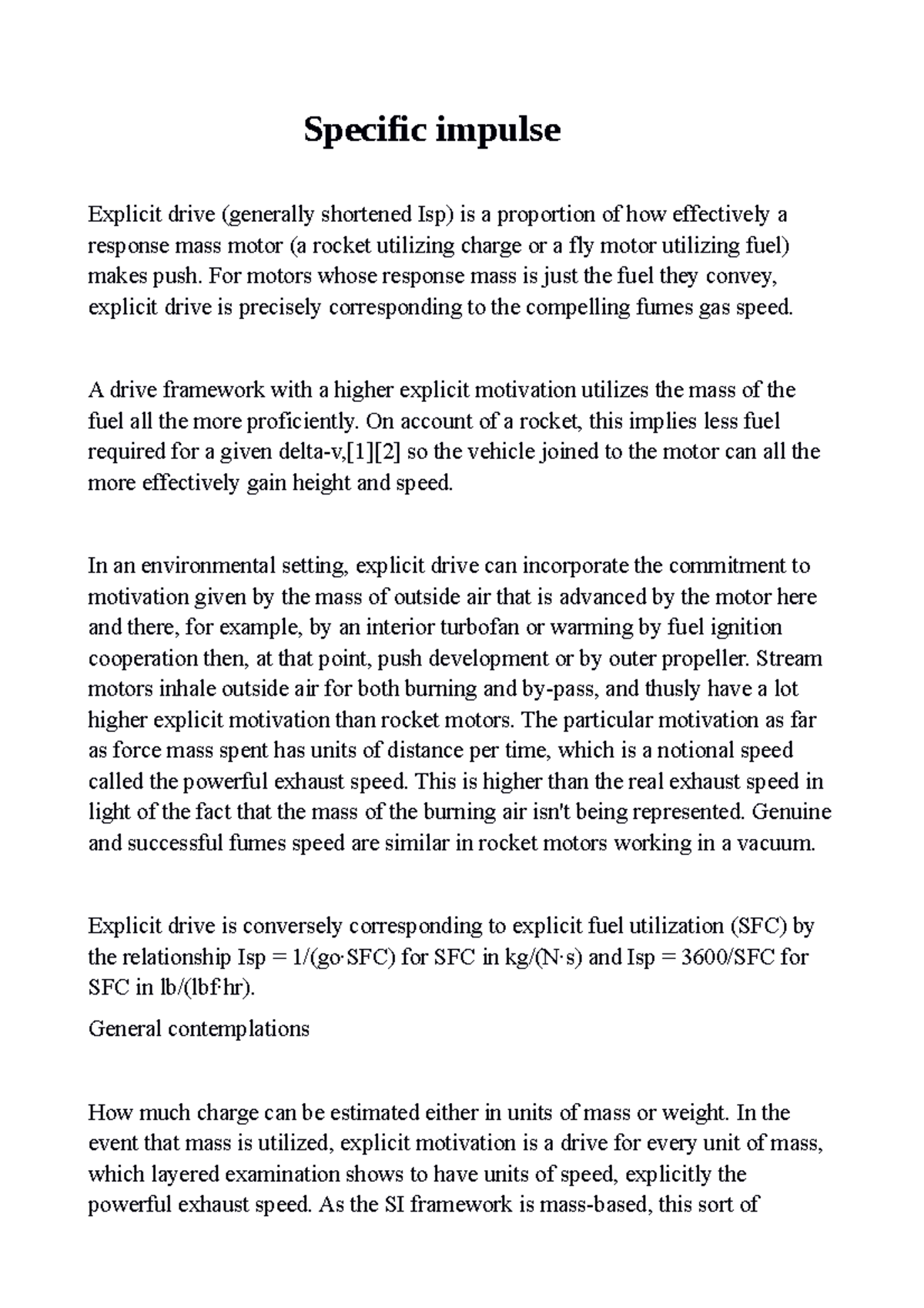 Specific impulse - Ifah - Specific impulse Explicit drive (generally ...