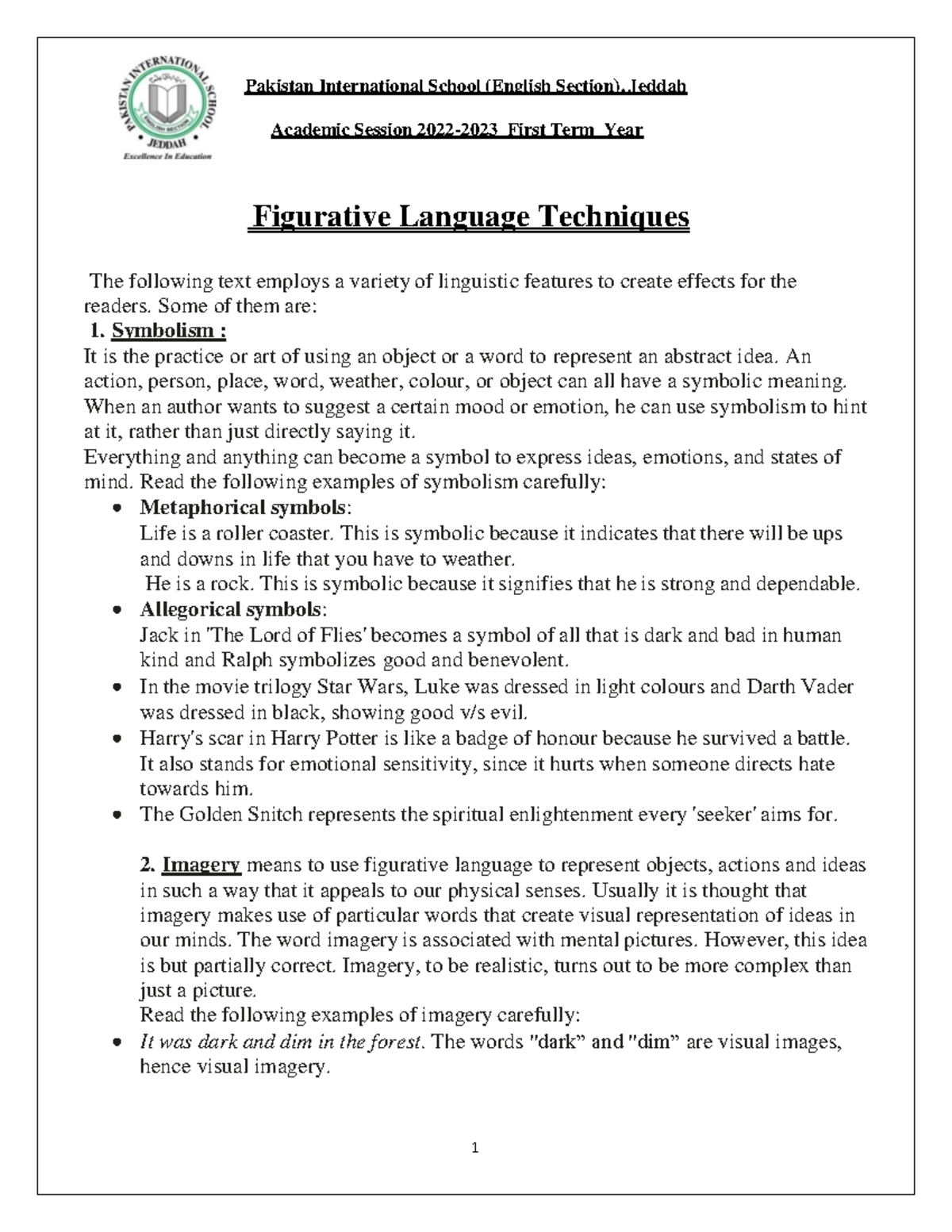 Y 8 Figurative Language Techniques - Pakistan International School ...