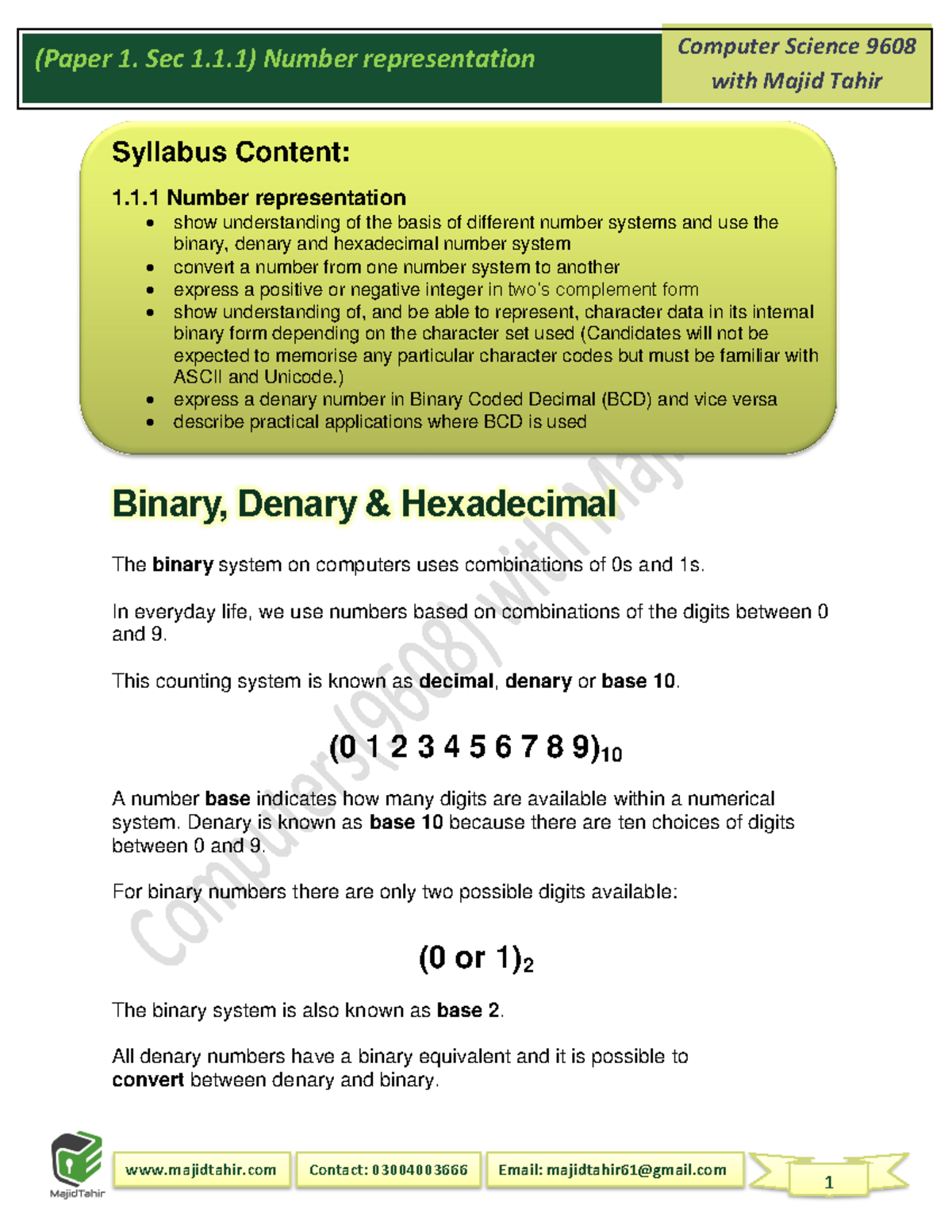 1.1.1 - Number Representation - (Paper 1. Sec 1.1) Number ...