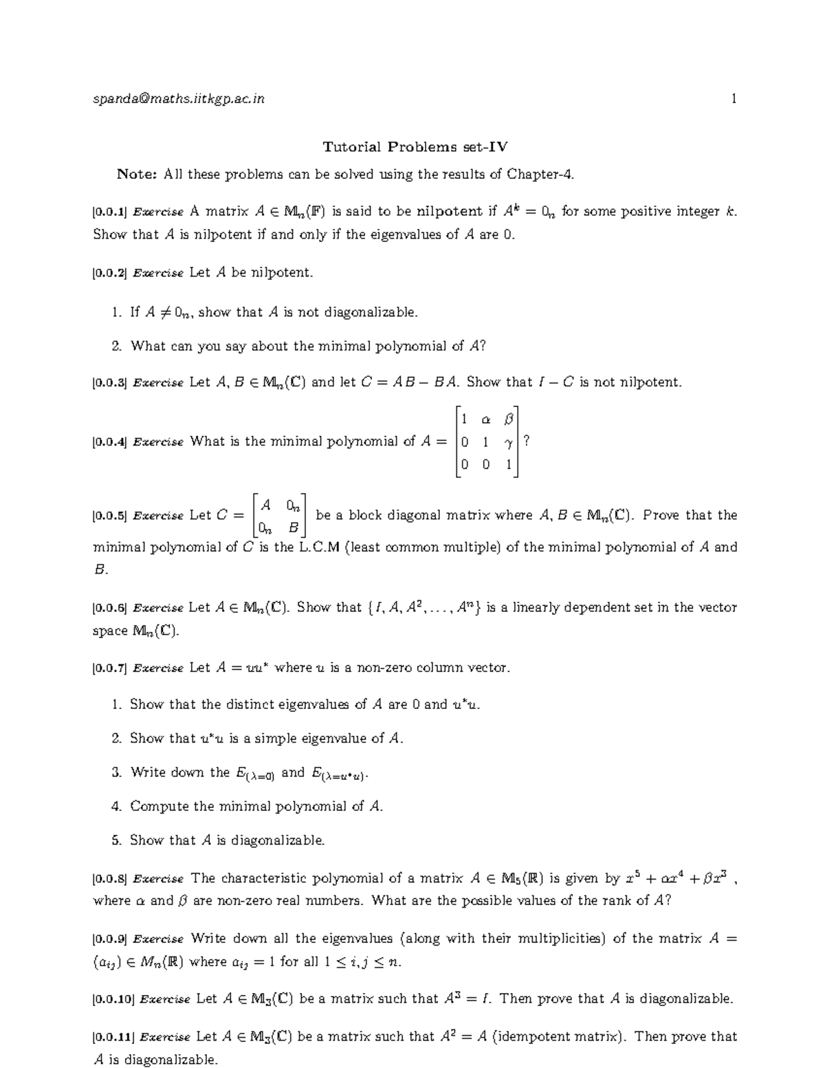 Tutorial Problems-IV - spanda@maths.iitkgp.ac 1 Tutorial Problems set-IV Note: All these ...
