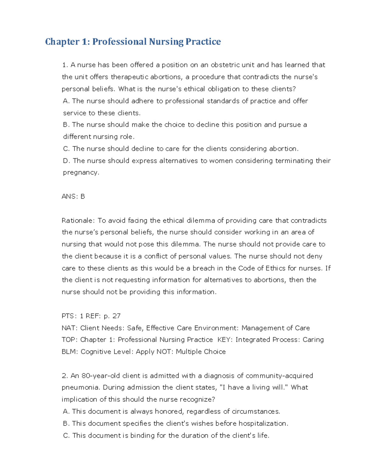 TG Chapter 01 - Medsurg - Chapter 1: Professional Nursing Practice A ...