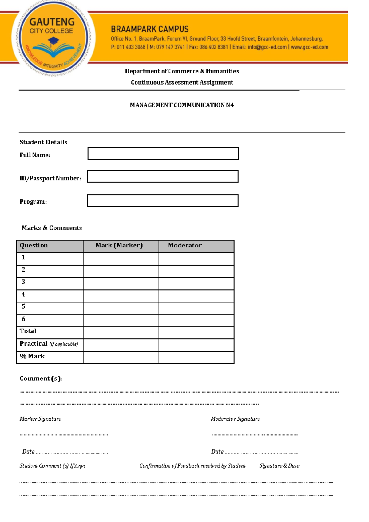 Management COMM P2 Assignment - Student Comment (s) If Any ...
