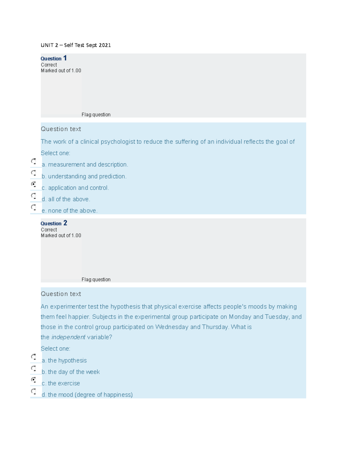 UNIT 2 - Self Test - Fall 2021 - UNIT 2 – Self Test Sept 2021 Question ...