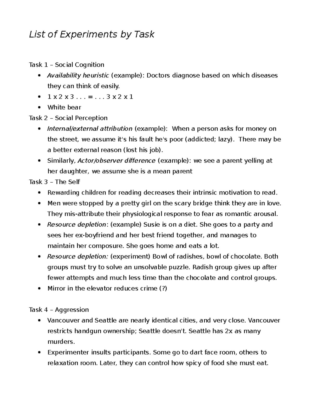 List of experiments by task - List of Experiments by Task Task 1 ...