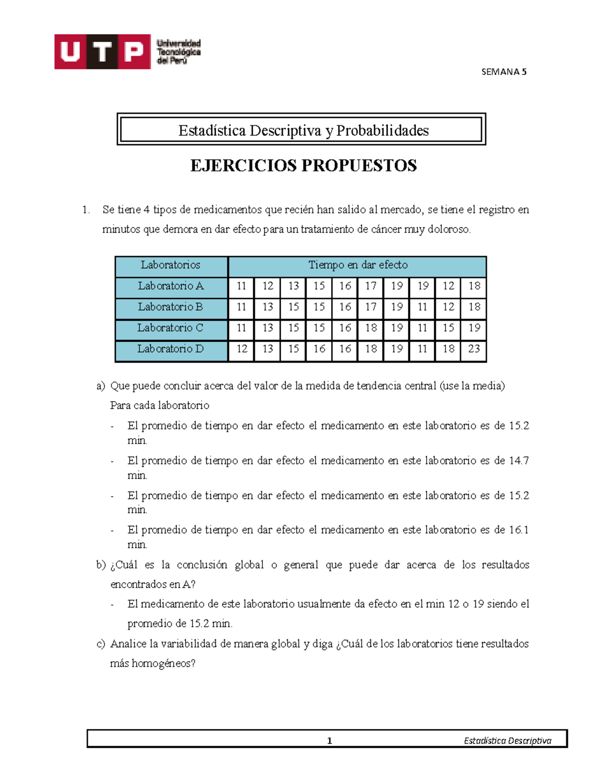 Taller 5 - Estadística Descriptiva y Probabilidades EJERCICIOS PROPUESTOS 1. Se tiene 4 tipos de ...