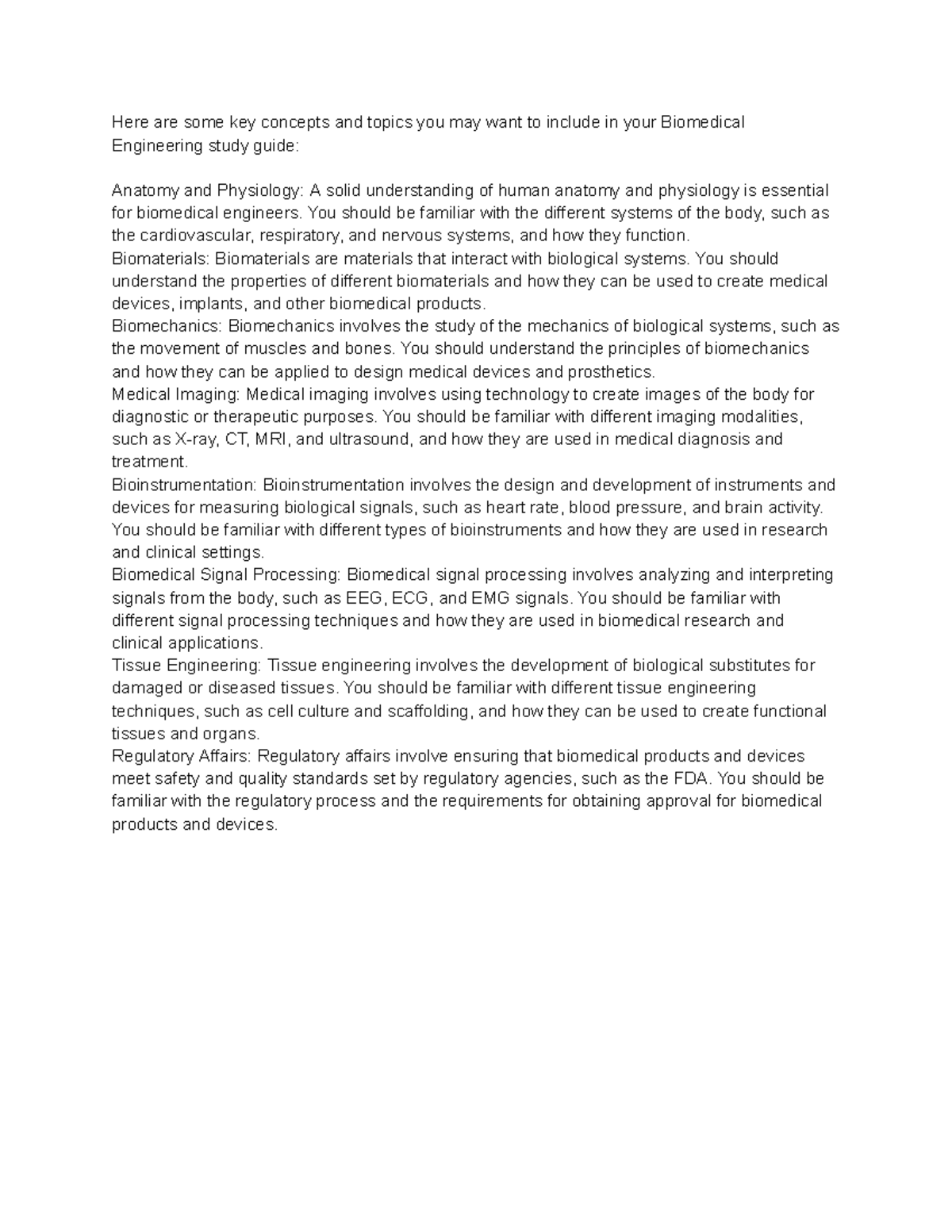 Biomedical engineering study guide - Here are some key concepts and ...