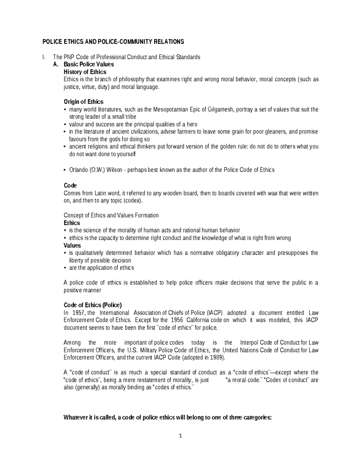 lecture for Ethics and PCR - POLICE ETHICS AND POLICE-COMMUNITY ...