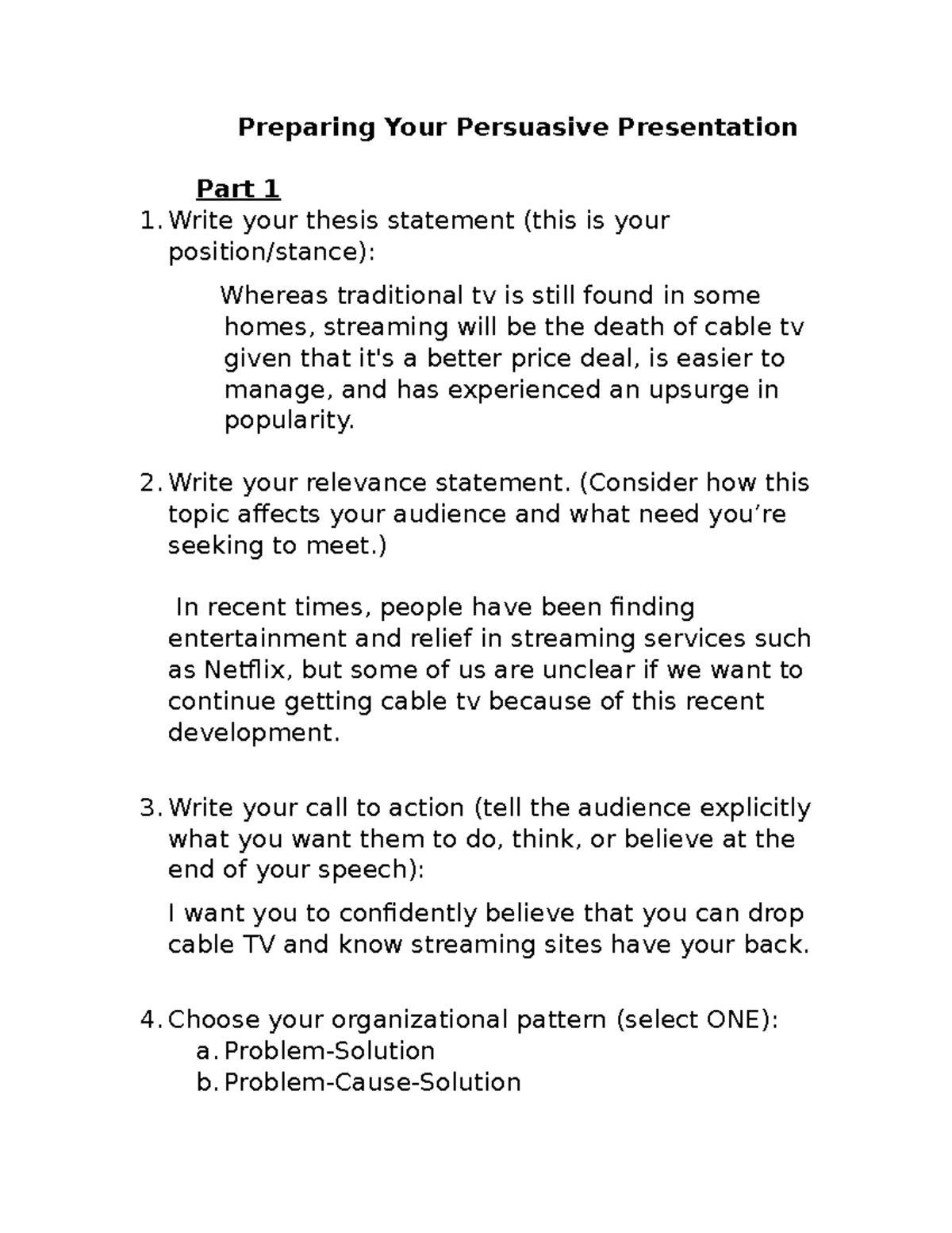 Persuasive Worksheet - Preparing Your Persuasive Presentation Part 1 1 ...