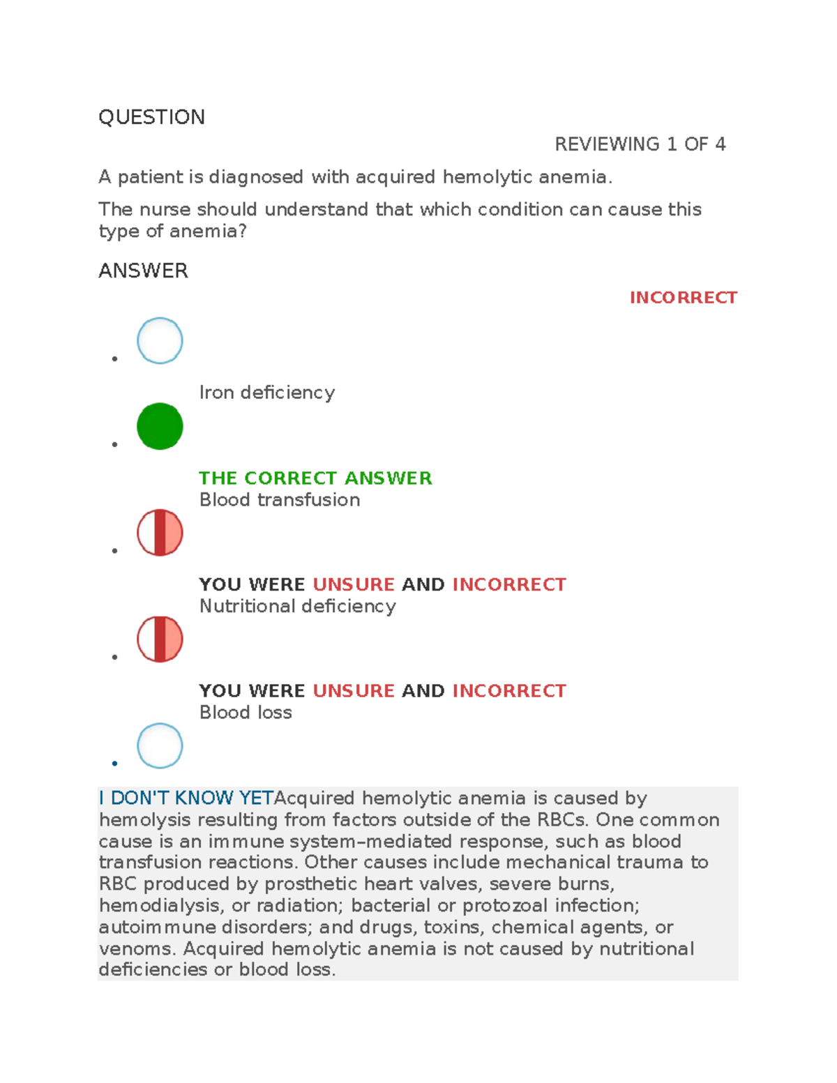 Anemia - QUESTION REVIEWING 1 OF 4 A patient is diagnosed with acquired ...