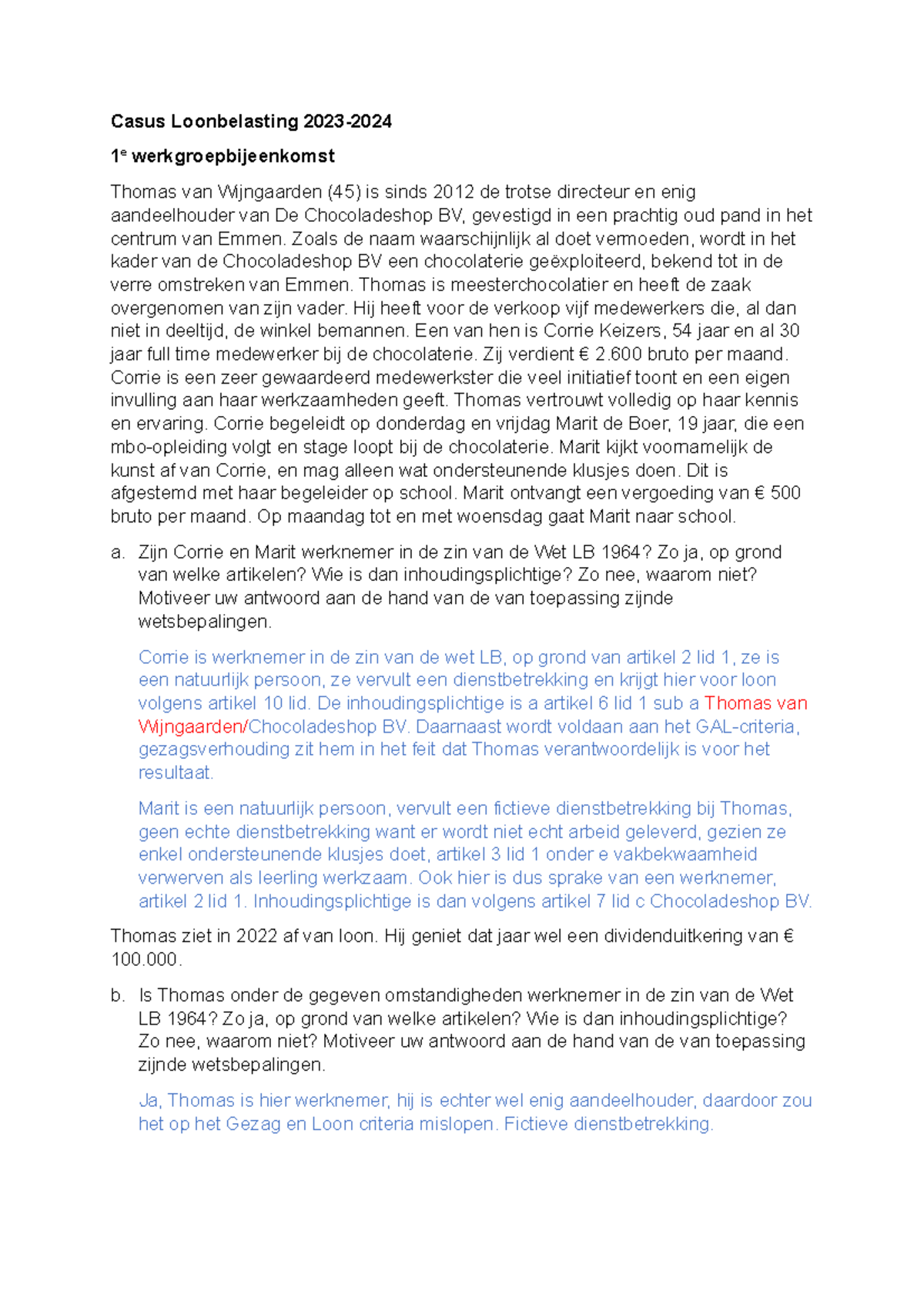 Loonbelasting week 1 - Casus Loonbelasting 2023- 1 e ...