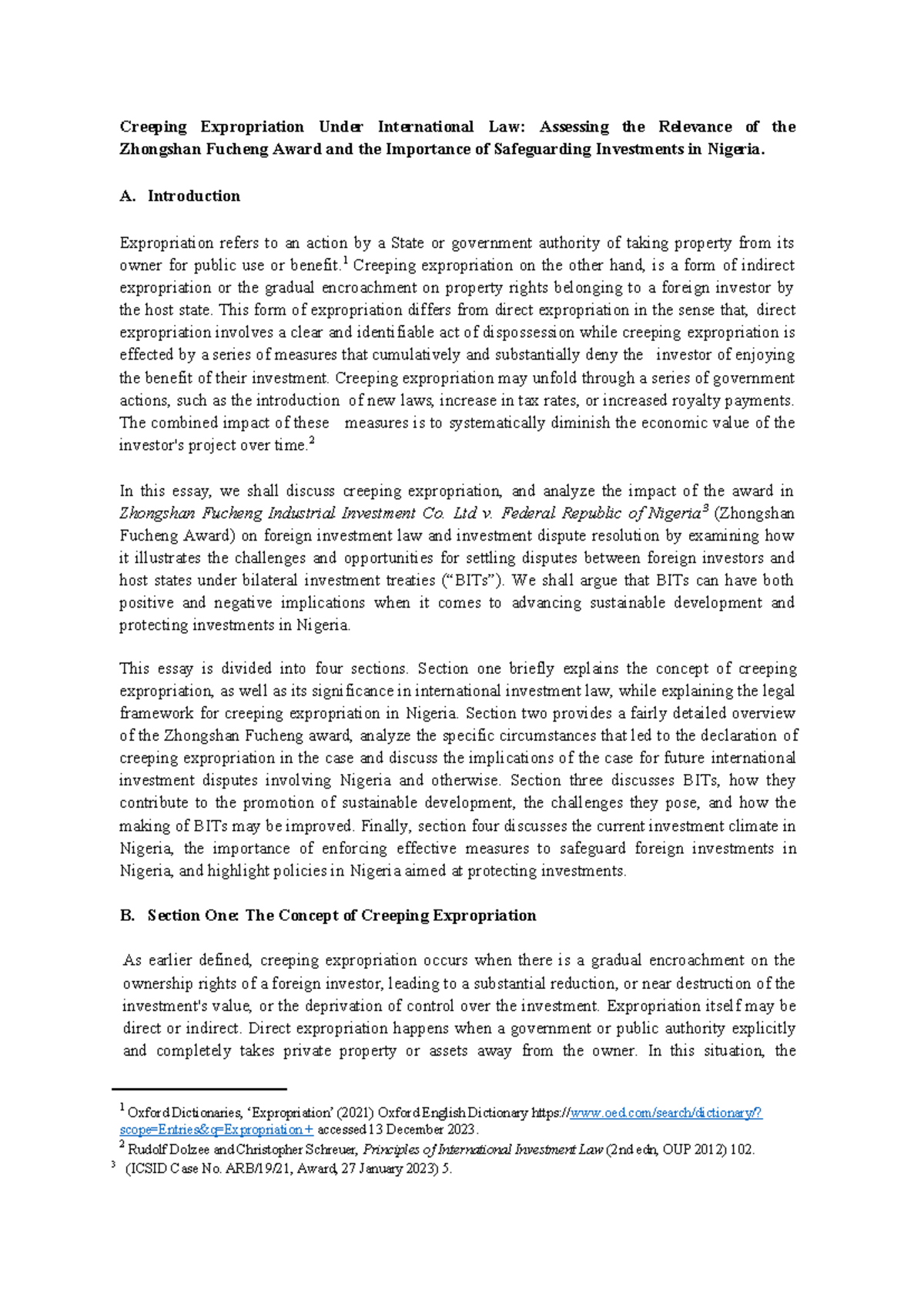 Article on Creeping Expropriation - Creeping Expropriation Under ...